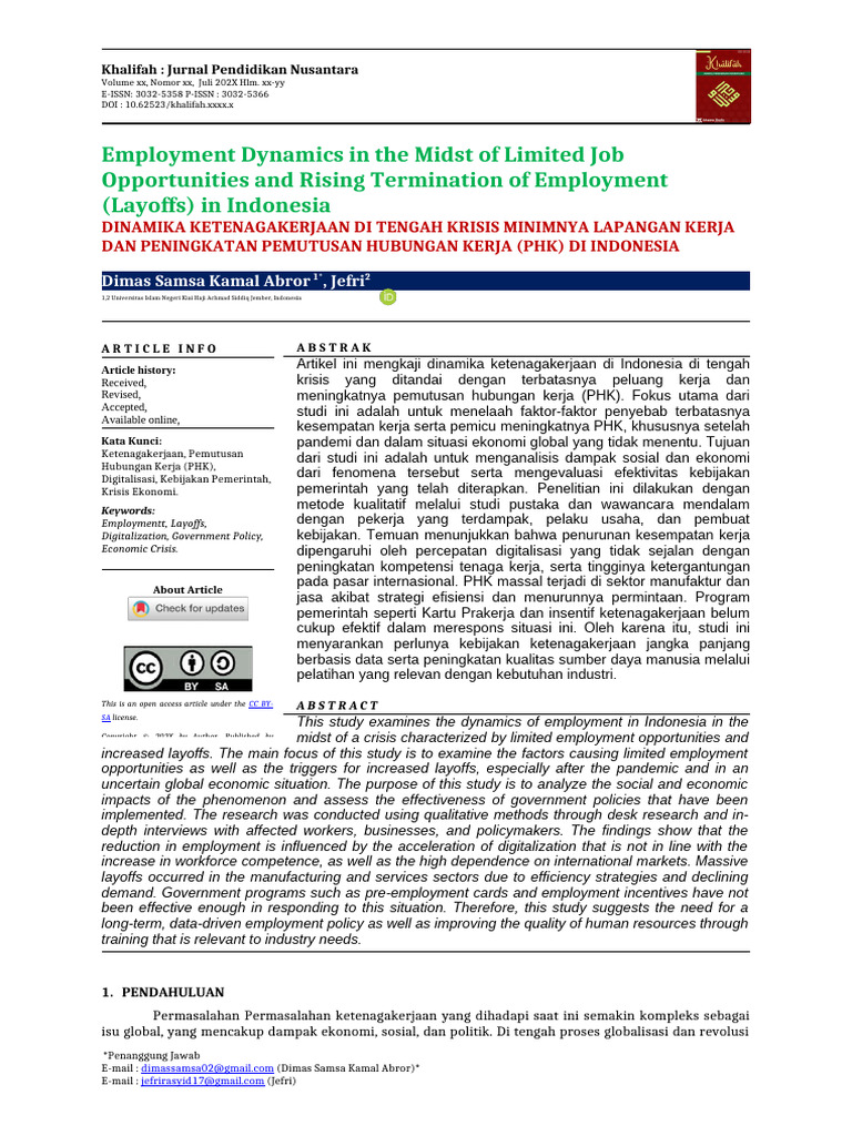 Employment Dynamics in The Midst of Limited Job Opportunities and ...