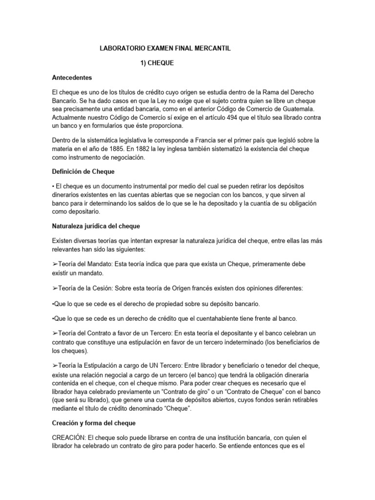 Laboratorio Examen Final Mercantil | PDF | Cheque | Pagaré