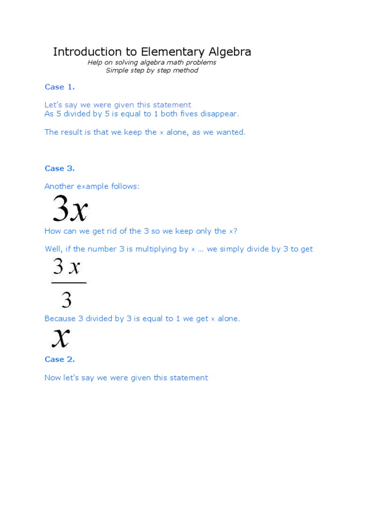 Introduction To Elementary Algebra: Case 1 | PDF
