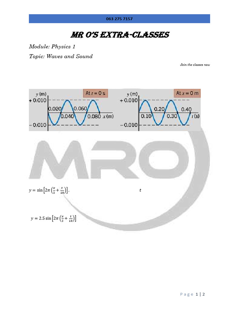 Physics Waves and Sound Extra Classes | PDF