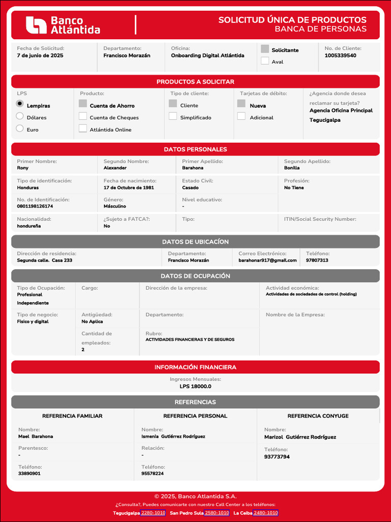 Rony Alexander Barahona Bonilla | PDF | Bancos | Tarjeta de débito