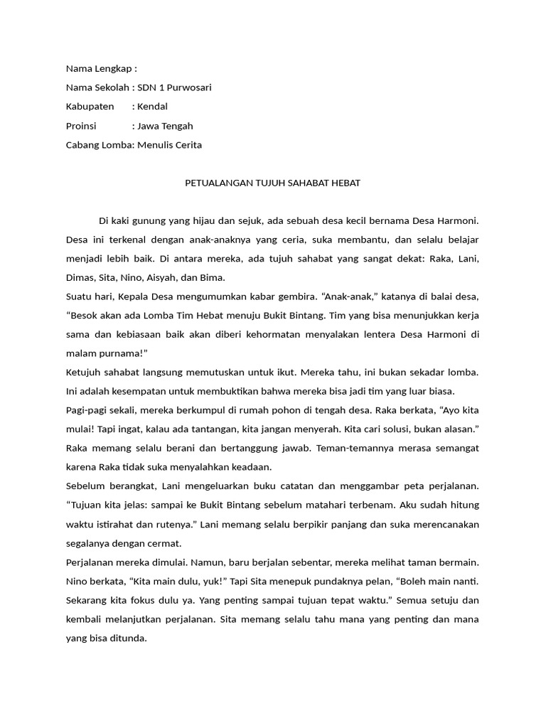 Menulis Cerita Fls3n Petualangan 7 Sahabata Hebat | PDF