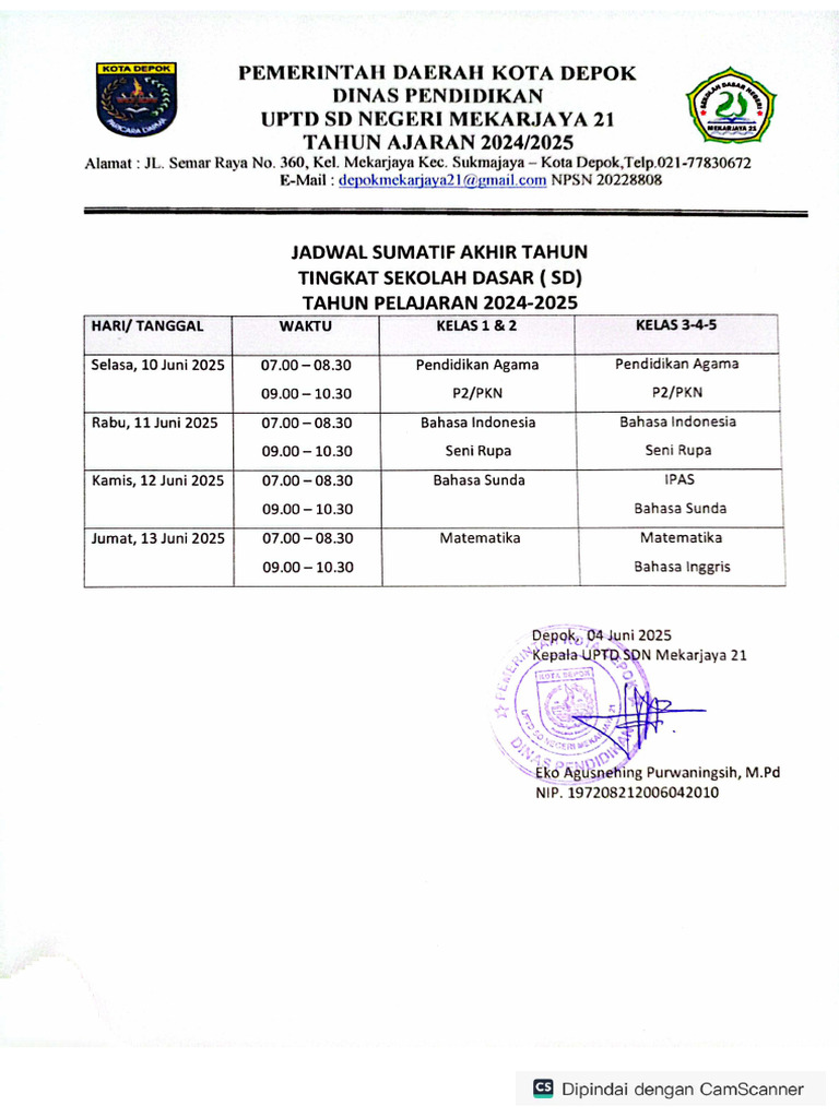 Jadwal SAS Genap 10 Juni 225 | PDF