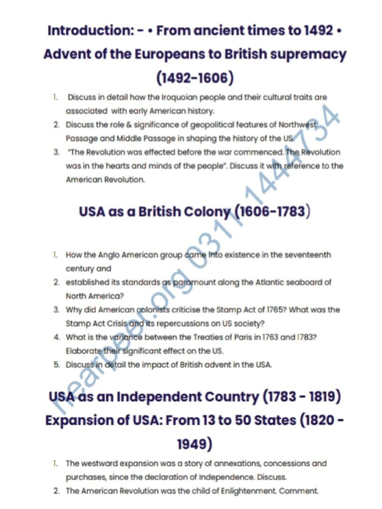 CSS US History Topic Wise Past Papers 2016-2024 | PDF