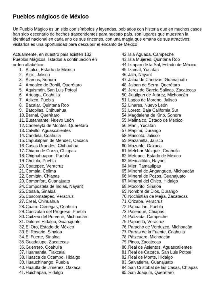 Pueblos Mágicos de México: Lista 2023 | PDF | Atracciones turísticas ...