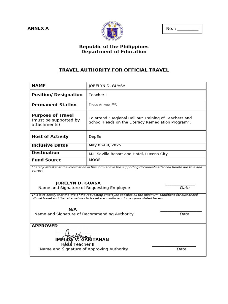 Travel Order | PDF