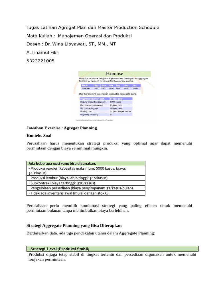 Agregat Plan Dan Master Production Schedule Example | PDF
