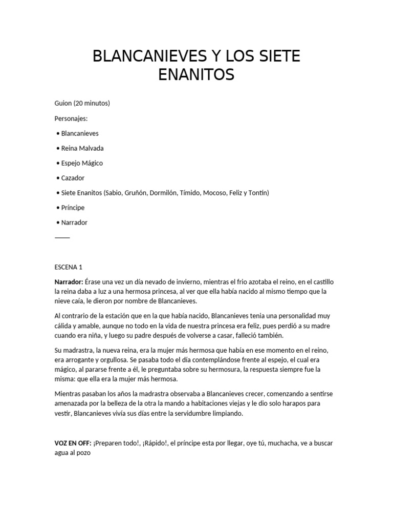 Blancanieves y Los Siete Enanitos | PDF | Blanco como la nieve | Los cuentos de los hermanos Grimm