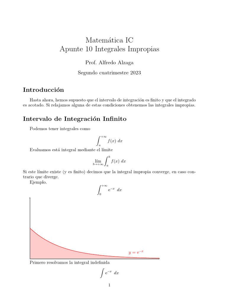 Integrales Impropias: Conceptos y Ejemplos | PDF | Integral | Análisis ...