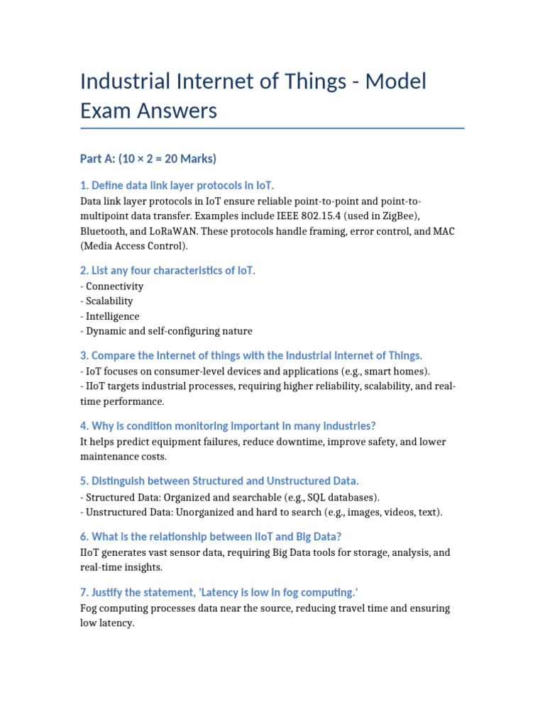 IIoT Model Exam Answers and Insights | PDF | Internet Of Things ...