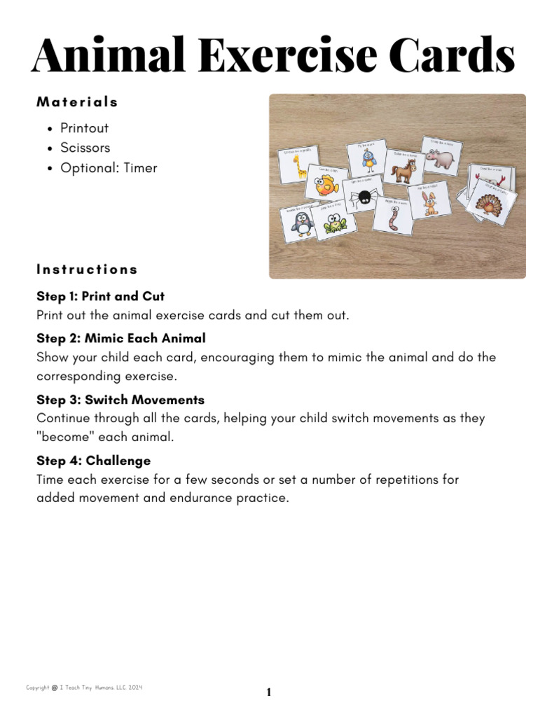 Fun Animal Exercise Cards for Kids | PDF | Copyright | Intellectual ...