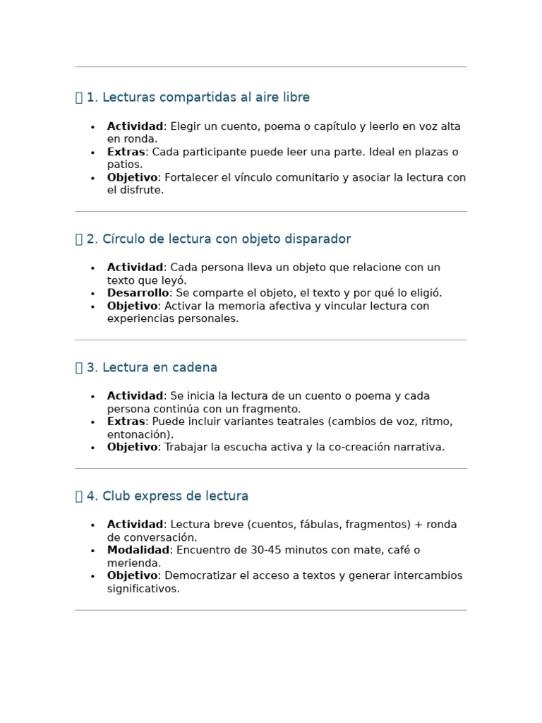 Actividades de Lectura Grupal M Vinculación | PDF