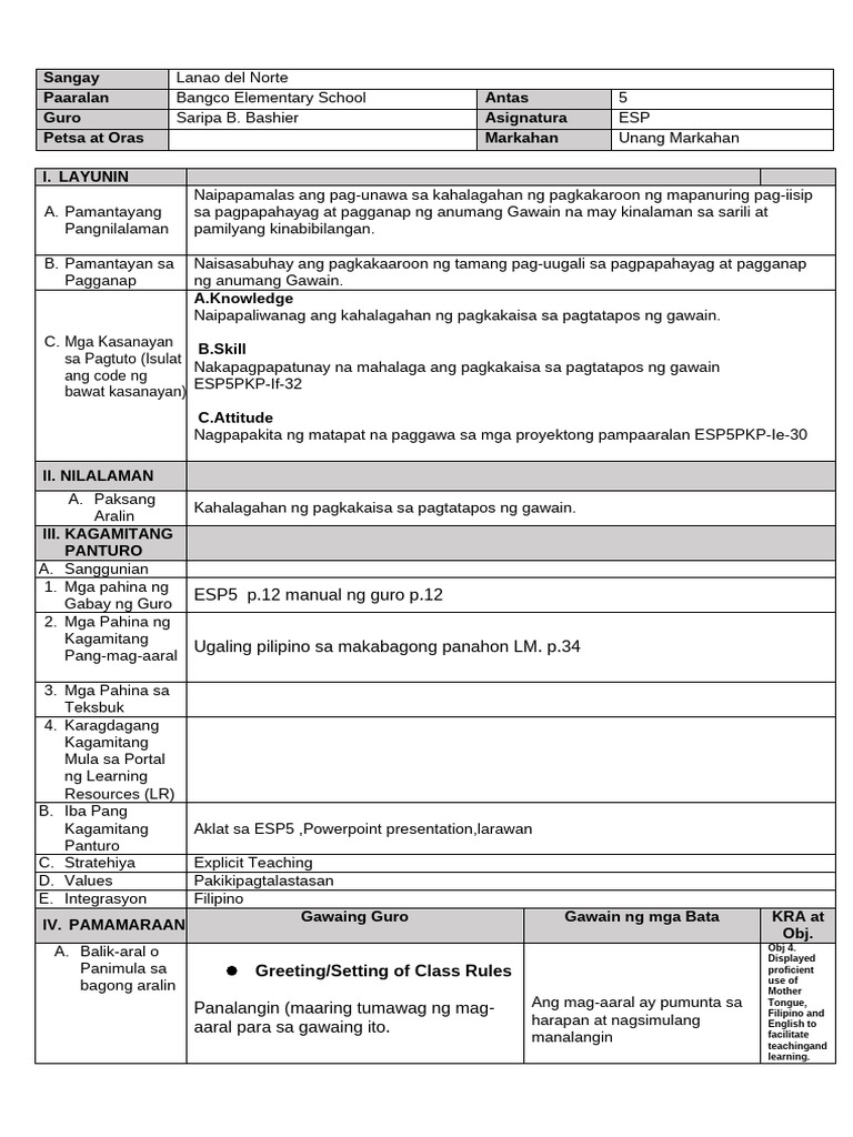 DLP Esp q1 Pagkakaisa | PDF
