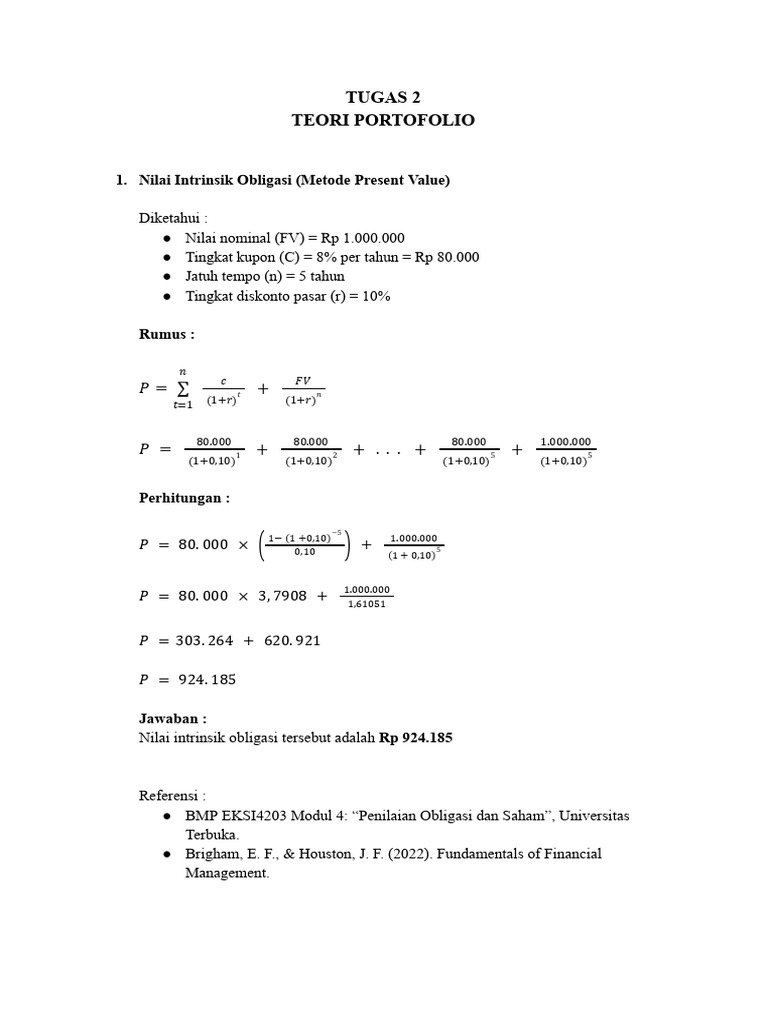 Teori Portofolio - Tugas 2 | PDF