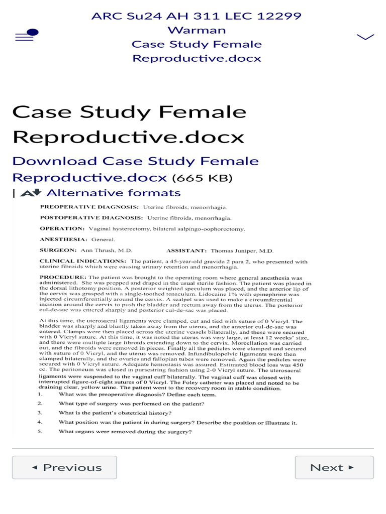 AH 311 Female Reproductive Case Study | PDF