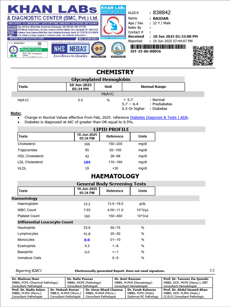 Full Body Medical Report for Baidar | PDF | Glycated Hemoglobin ...