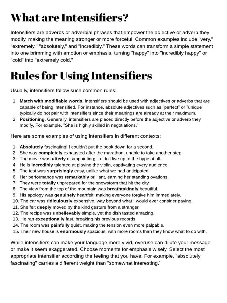 What Are Intensifiers PDF | PDF | Adjective | Adverb