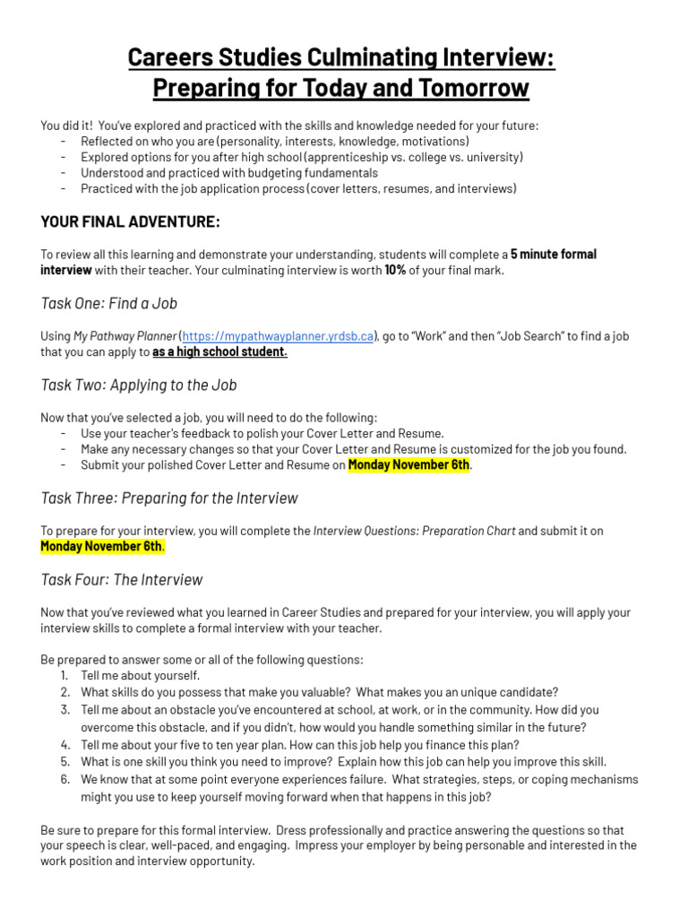 Toki Tsang - Culminating Interview Assignment and Rubric 2 | PDF ...