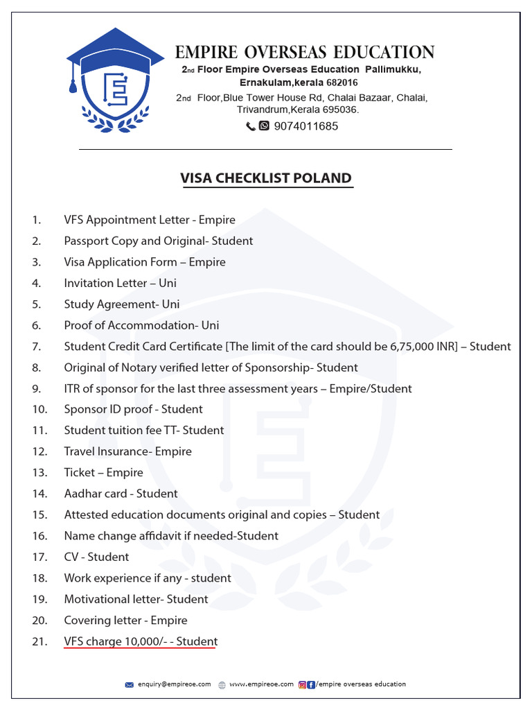 Visa Checklist Poland | PDF