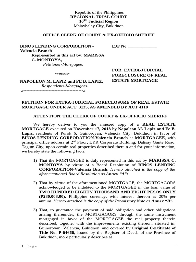 Blc-Valencia v. Lapiz (Foreclosure) | PDF | Mortgage Law | Foreclosure
