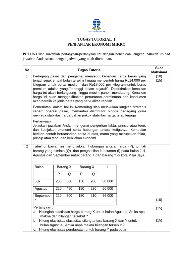 Tugas 1 - Pengantar Ekonomi Mikro | PDF