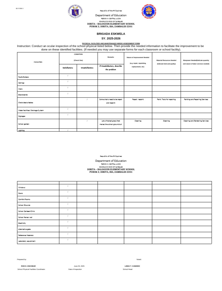 BRIGADA-ESKWELA-FORM-1-DIRITA-2025-2026 | PDF