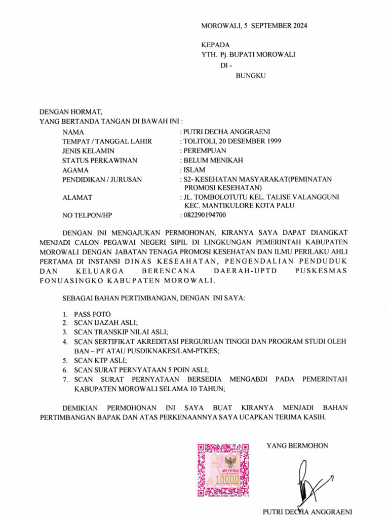 Stamping - 1725549922235 - Putri Decha Anggraeni Surat Lamaran-1725549709438 | PDF