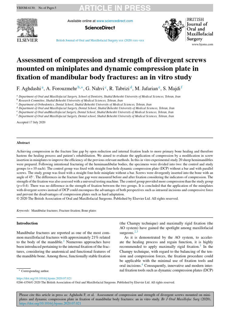 Assessment of Compression and Strength of Divergent Screws Mounted On ...