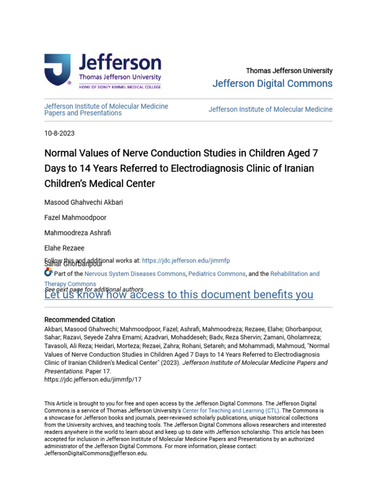 Normal Values of Nerve Conduction Studies in Children Aged 7 Days | PDF ...