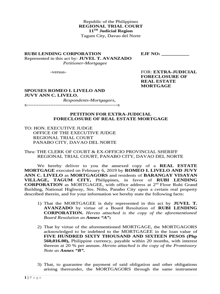 Rlc-Panabo v. Livelo (Foreclosure) | PDF | Mortgage Law | Foreclosure