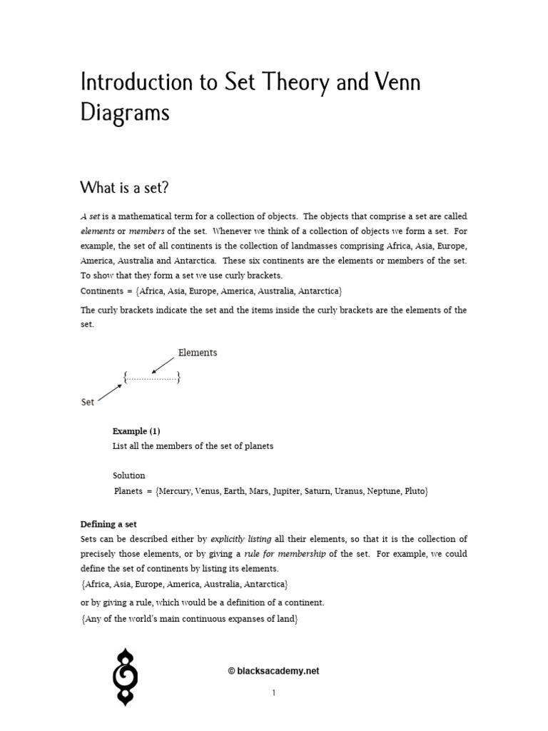 Introduction To Set Theory and Venn Diagrams | PDF | Planets | Set ...