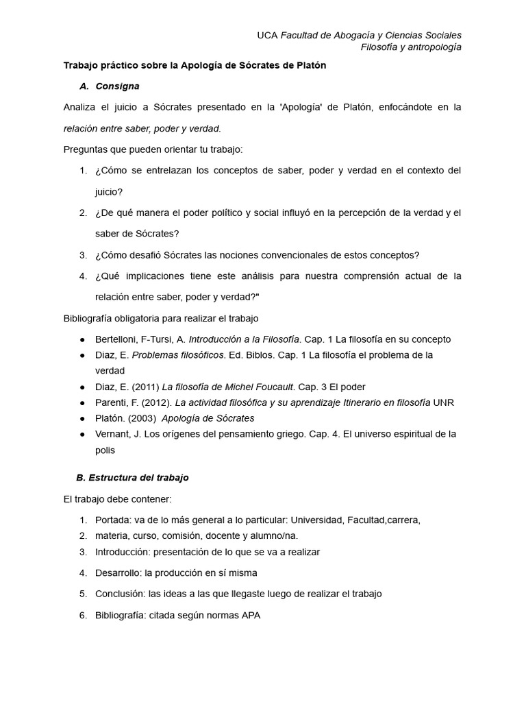 Consigna Trabajo Práctico de Filosofía | PDF
