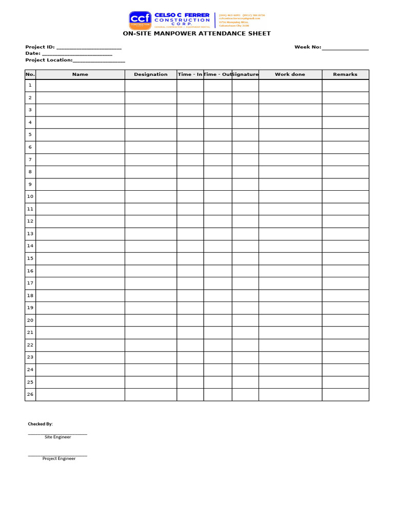 Manpower Attendance Sheet | PDF