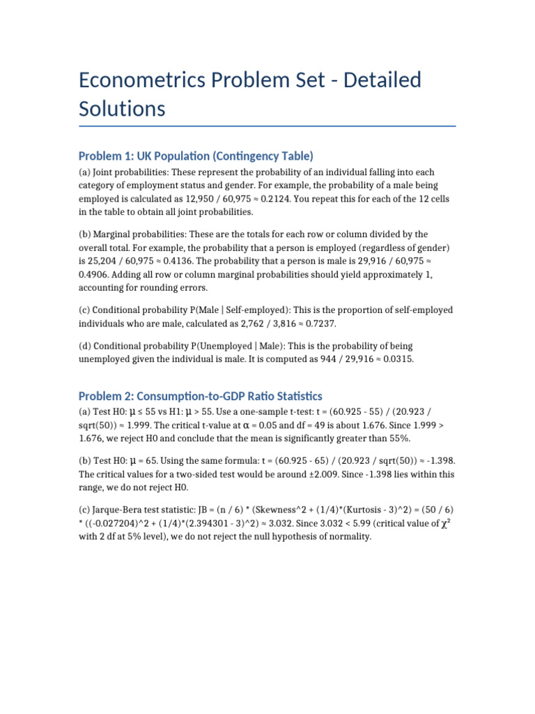 Econometrics Detailed Solutions | PDF
