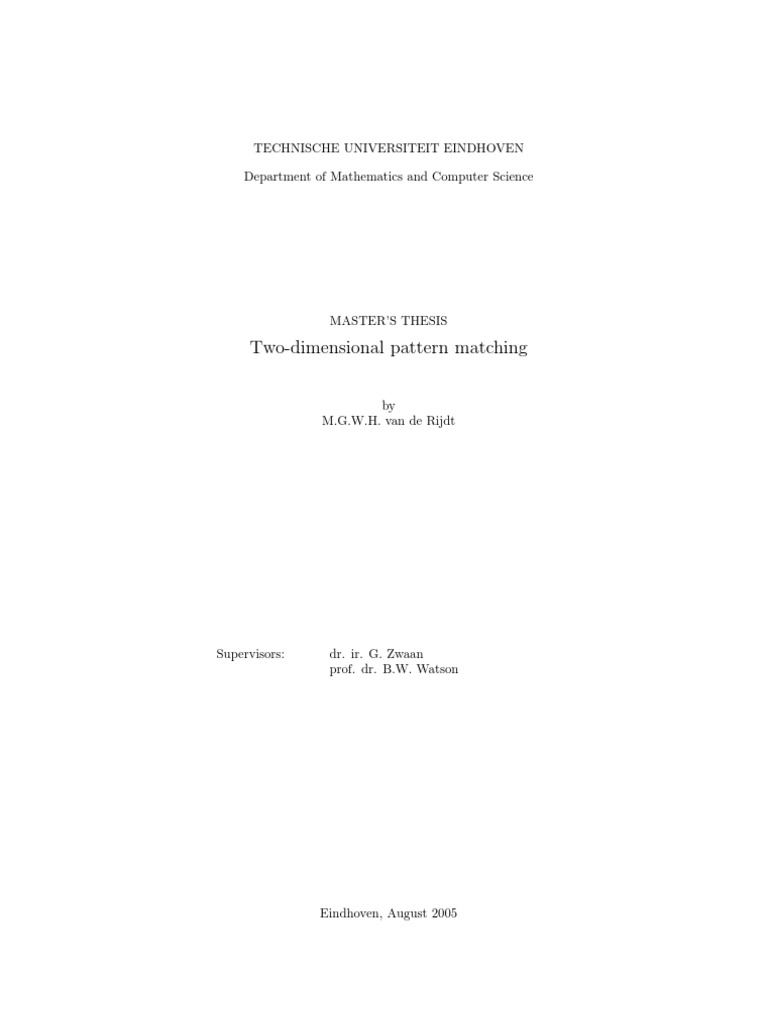 Two-Dimensional Pattern Matching: Technische Universiteit Eindhoven Department of Mathematics ...