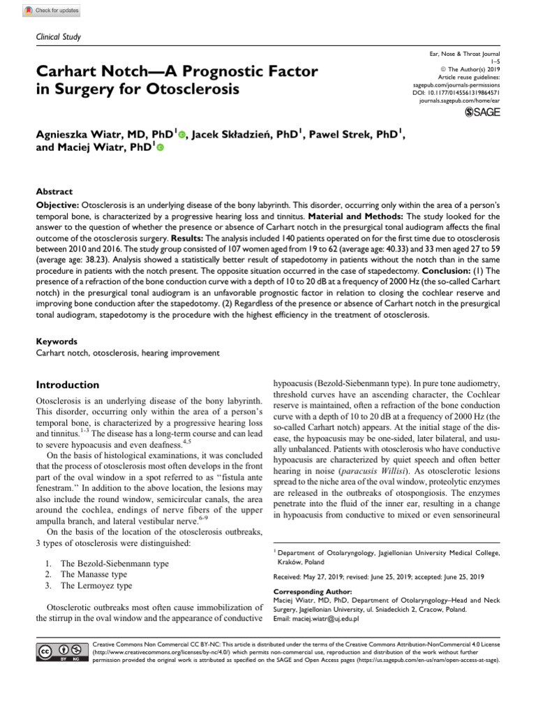 Carhart Notch-A Prognostic Factor | PDF | Hearing Loss | Auditory System