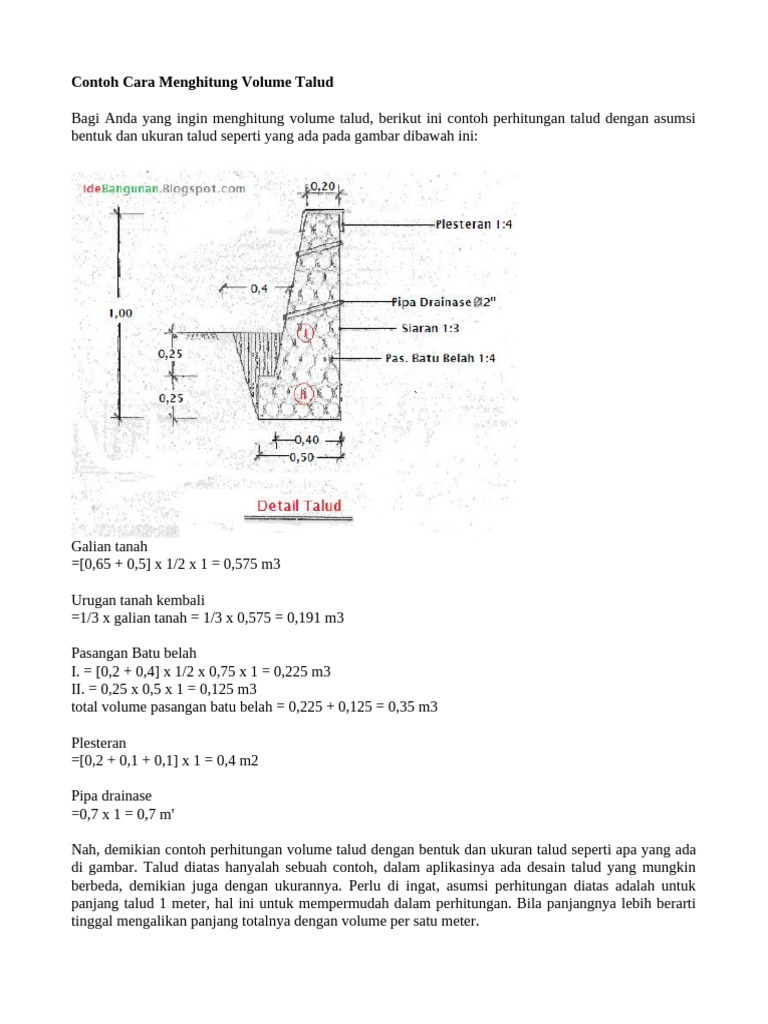 Contoh Perhitungan Volume Talud | PDF