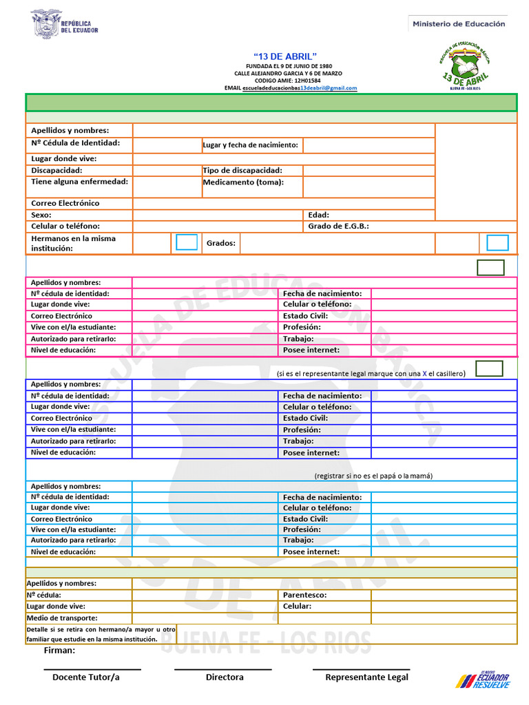 Ficha de Matrícula Del Estudiante 2025 - Editada para Base de Datos | PDF
