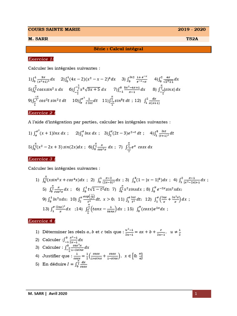 Intégrales et Méthodes de Calcul en TS2A | PDF | Le volume | Intégral