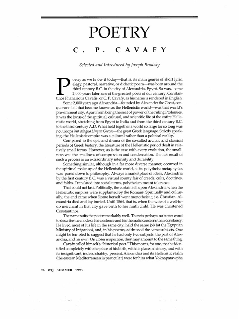 Poetry: Selected and Introduced by Joseph Brodsky | PDF | Hellenistic ...