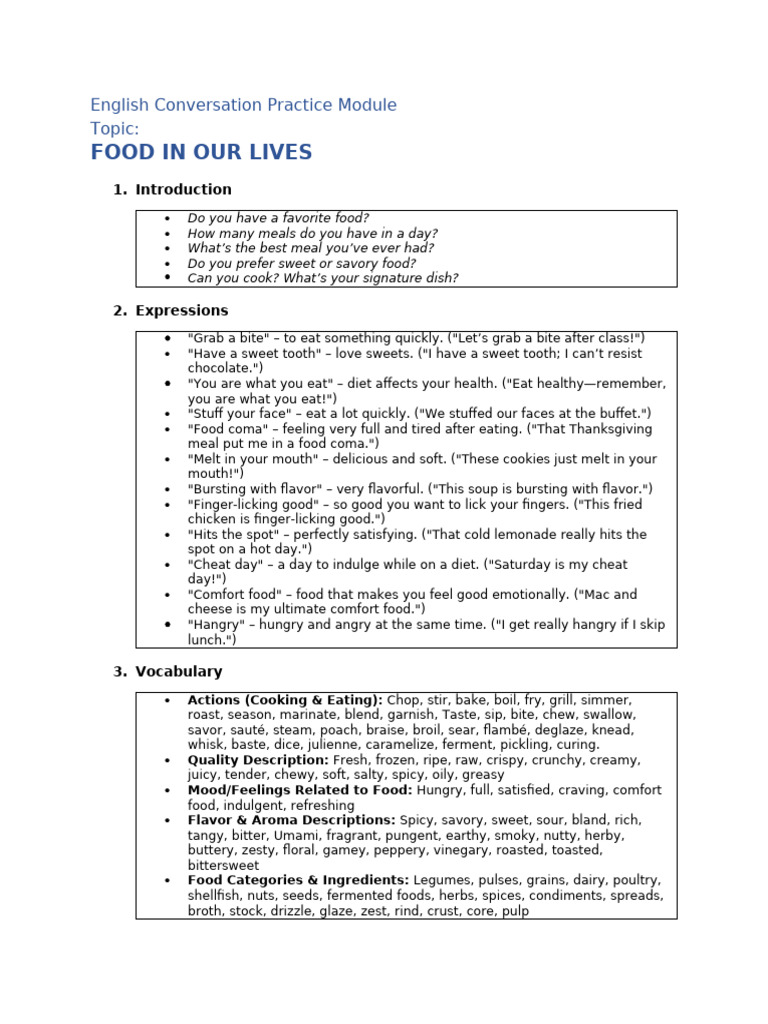 English Conversation Practice Module 3 | PDF | Cooking | Doughnut