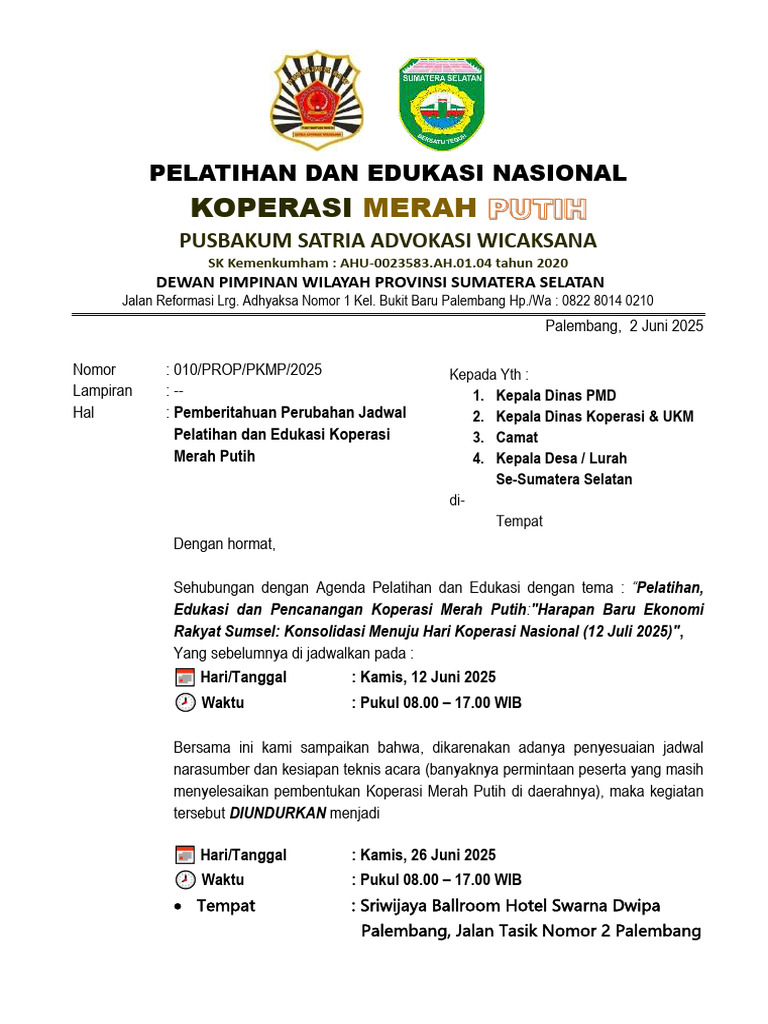 Perubahan Jadwal Edukasi KMP | PDF