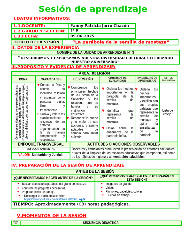 Sesión Paràbola de La Semilla de Mostaza | PDF | Aprendizaje ...