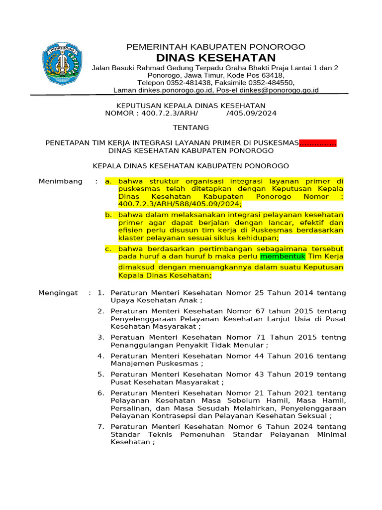 Template Penunjukan Tim Ilp Pkm 2024 Rev | PDF