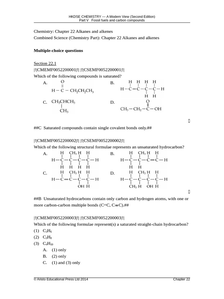 Chapter 22 Multiple-Choice Questions | PDF | Alkane | Hydrocarbons