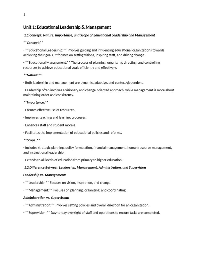 Educational Leadership & Management Overview | PDF | Leadership ...