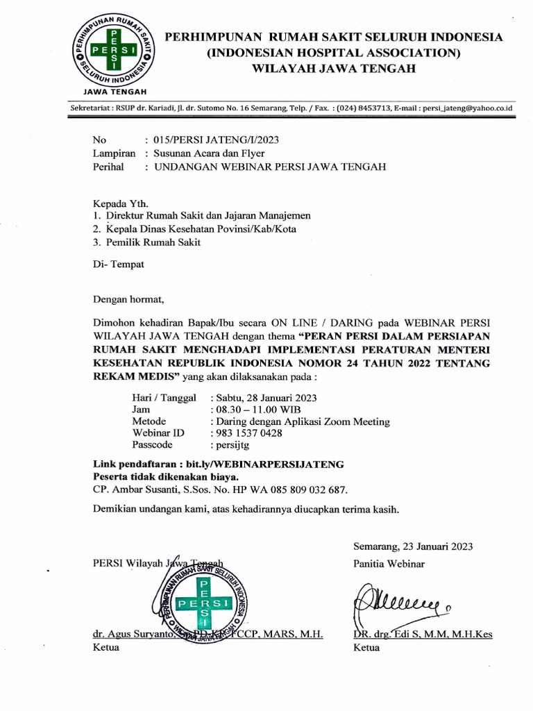 Webinar PERSI Jateng: Implementasi e-RM | PDF
