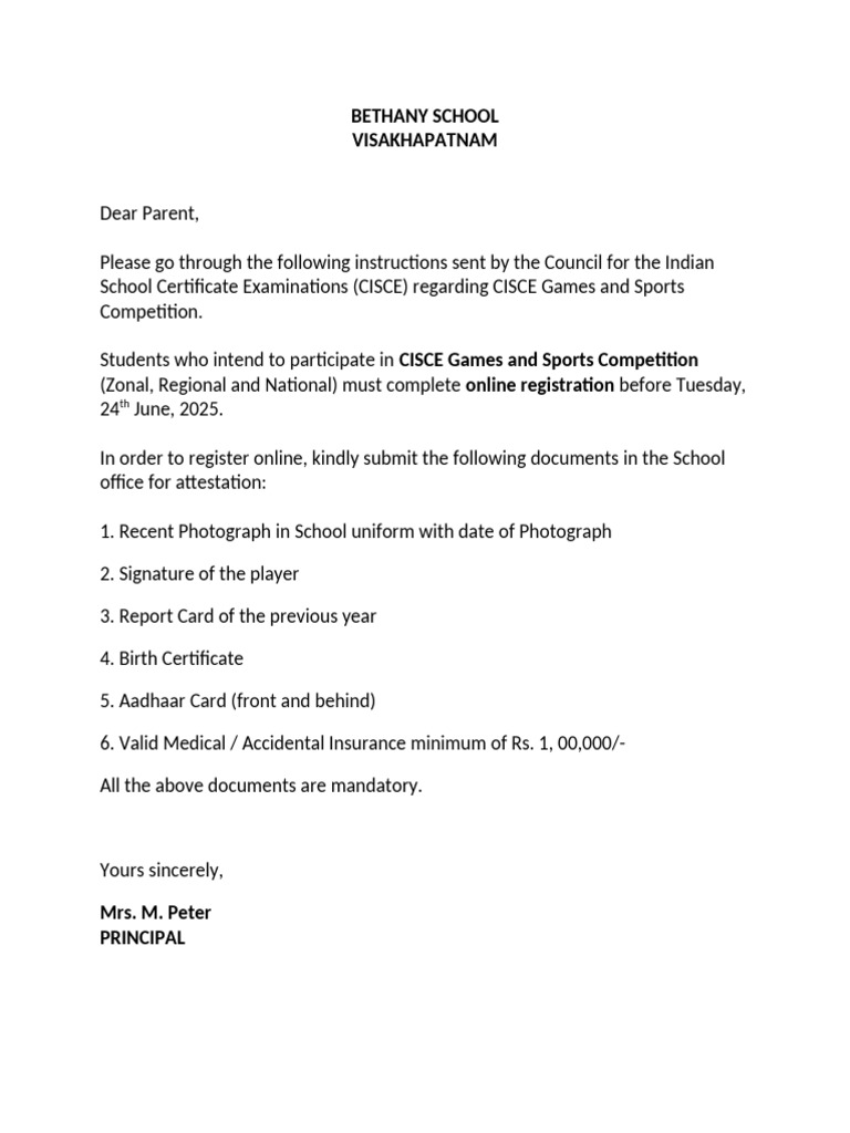 CISCE Sports Registration Instructions 2025 | PDF