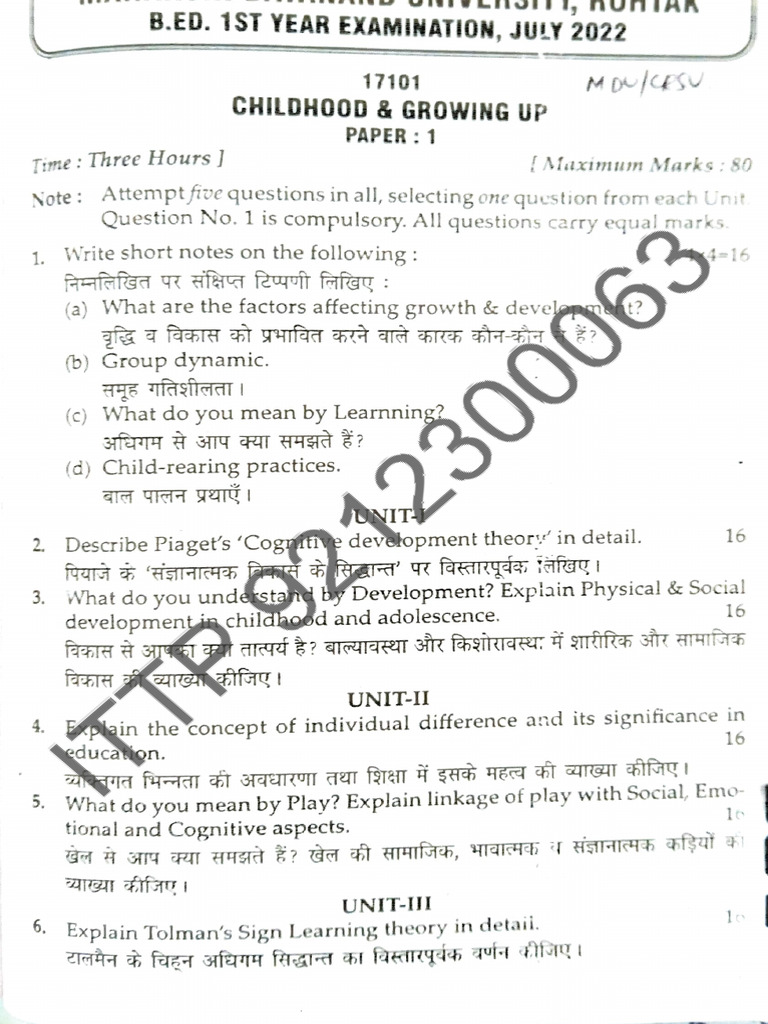 B.Ed. 1st Year Exam Papers Overview | PDF | Pedagogy | Lesson Plan