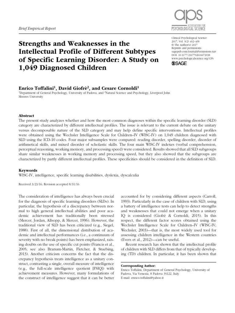 Strengths and Weaknesses in The Intellectual Profile of Different ...